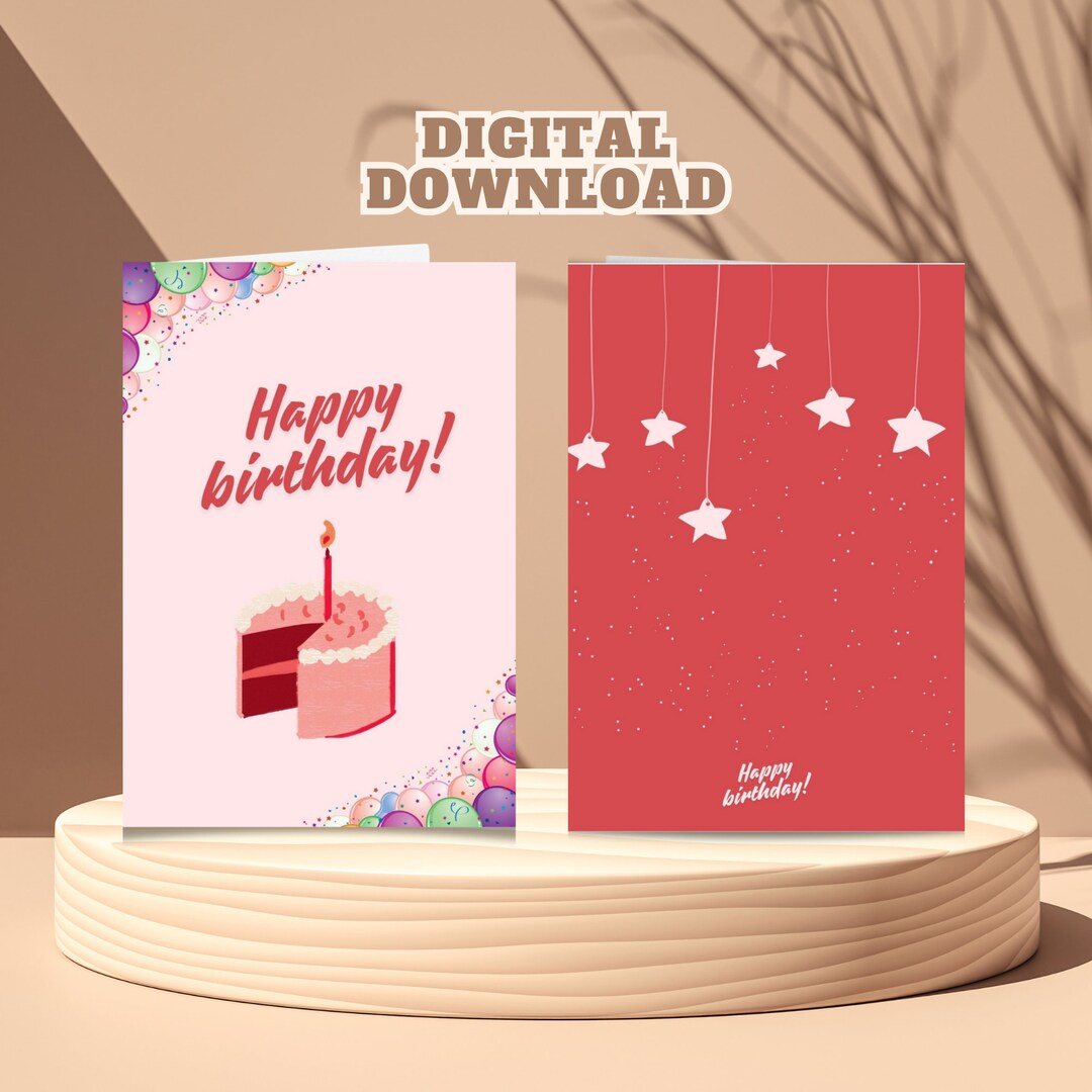 Printable Pink Birthday Card, Instant Download Happy Birthday Card ...