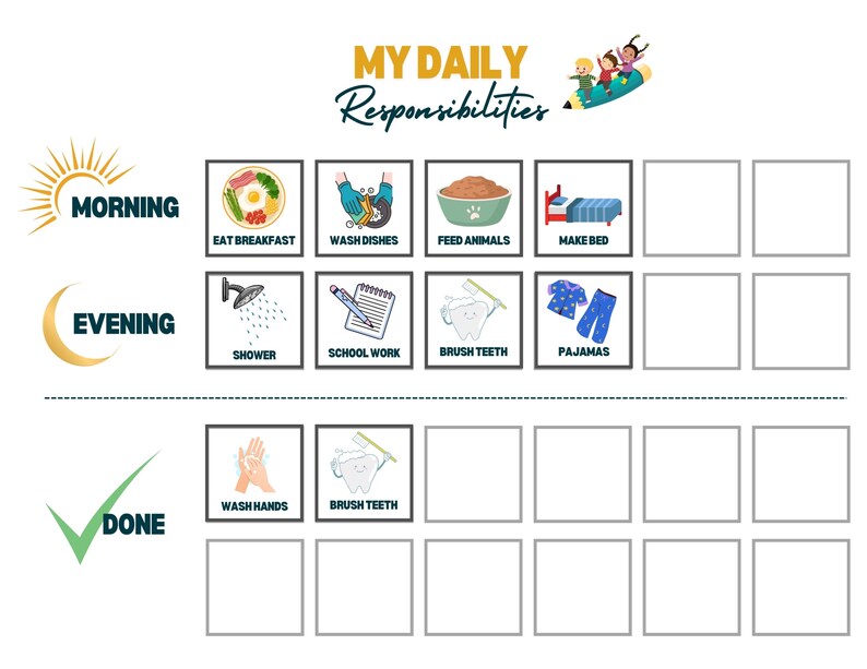 Printable Daily Kids Responsibilities Chart, Toddler Chore Chart ...
