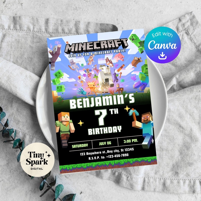 Editable Minecraft Birthday Invitation, Personalized Invite for Kids ...