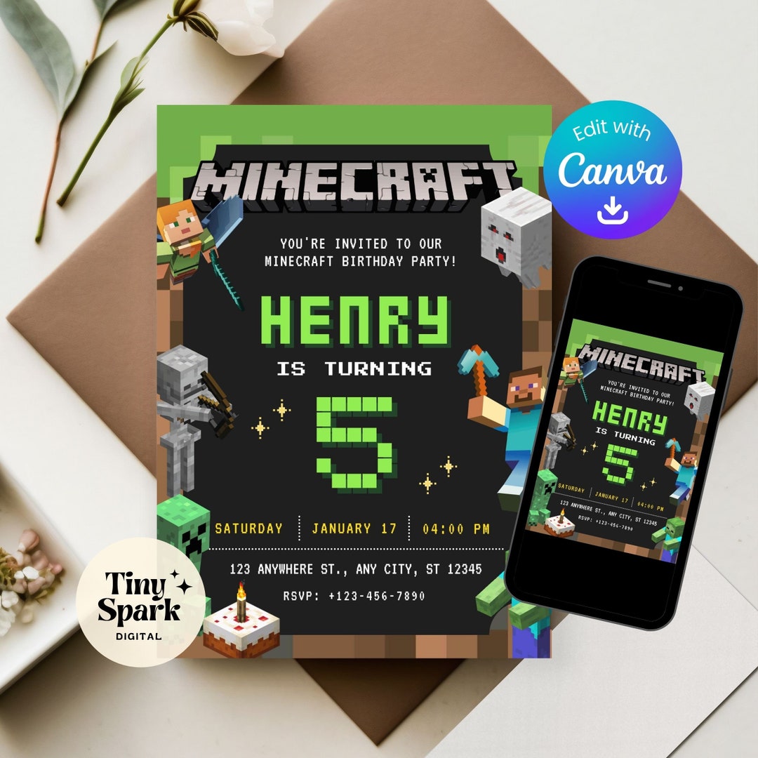 Editable Minecraft Birthday Invitation, Personalized Invite for Kids ...