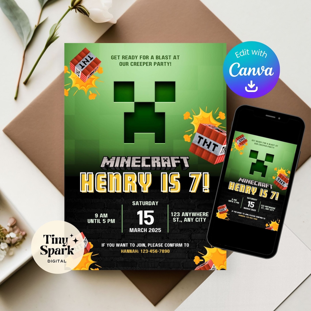 Editable Minecraft Birthday Invitation, Personalized Invite for Kids ...
