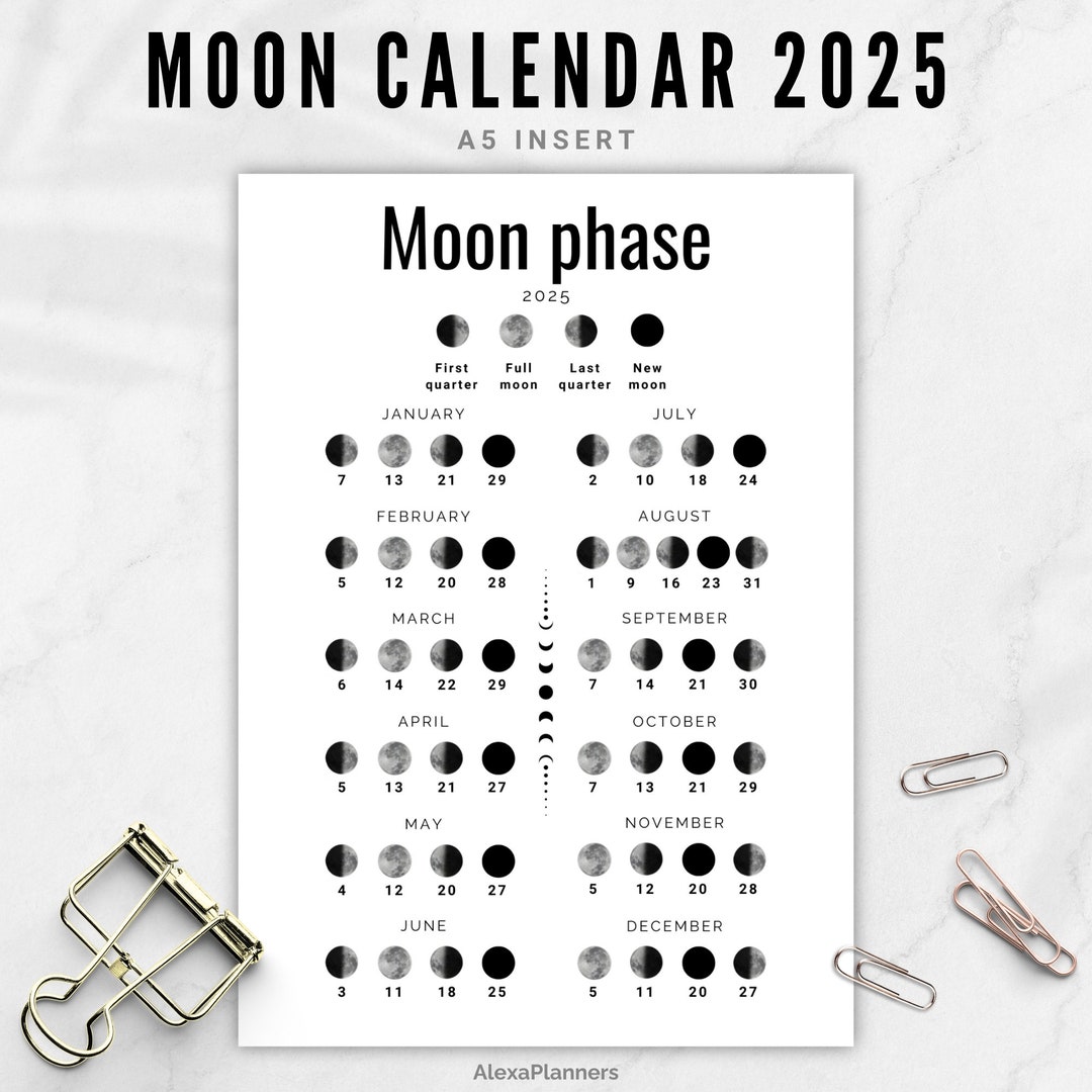 Moon Phase Calendar 2025 Lunar Calendar A5 Planner Inserts Etsy Moon Phase Calendar 2025 Lunar Calendar A5 Planner Inserts Etsy