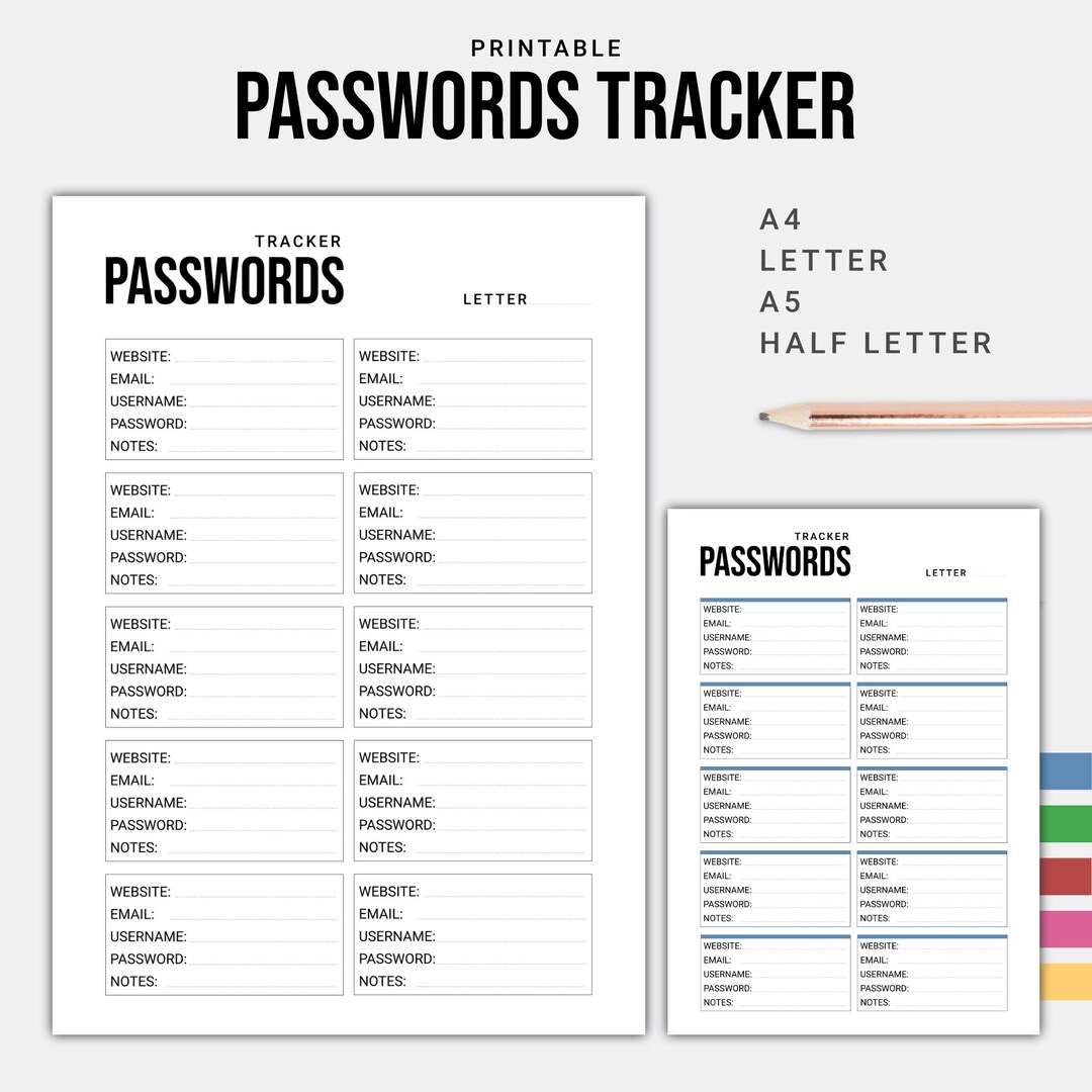Password Tracker Printable, Password Book Fillable, A4/a5/letter/half ...