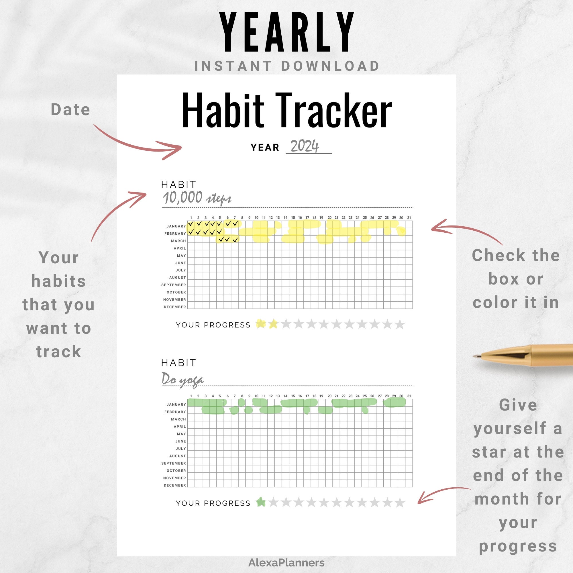 Yearly Habit Tracker Printable, A5 Planner Inserts - Etsy
