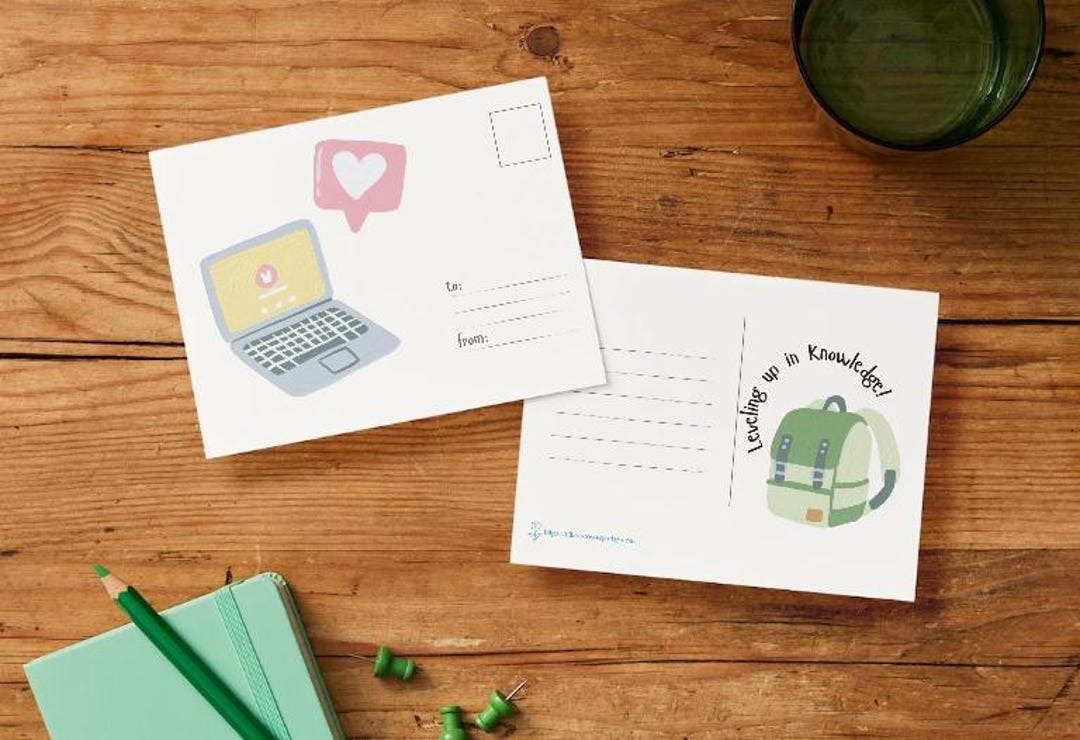 Leveling up Knowledge - Back to School - Downloadable Postcard - Etsy