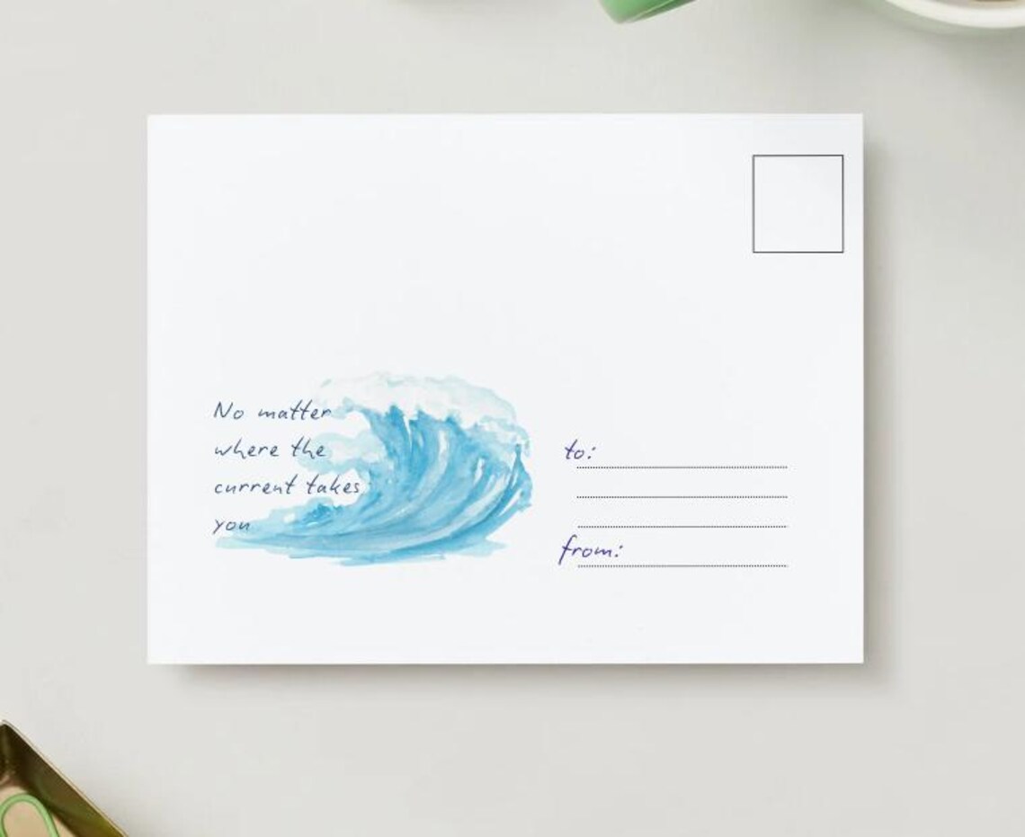 Ocean Current Watercolor Postcard: Downloadable Handwritten Sea ...