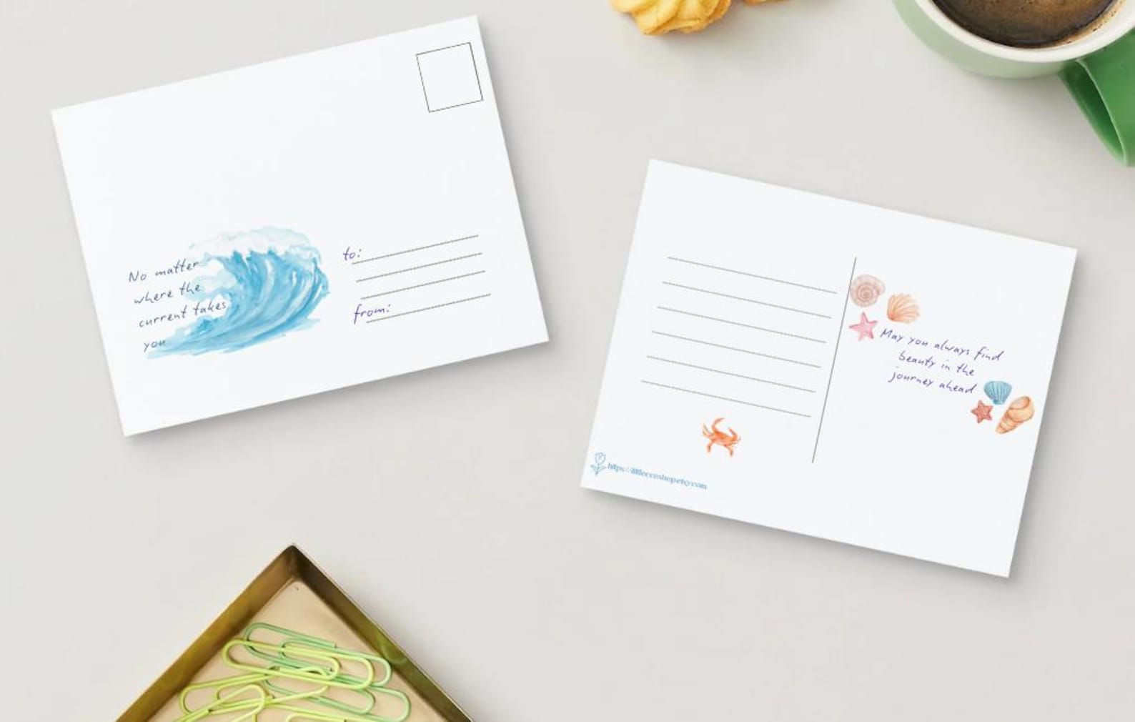 Ocean Current Watercolor Postcard: Downloadable Handwritten Sea ...