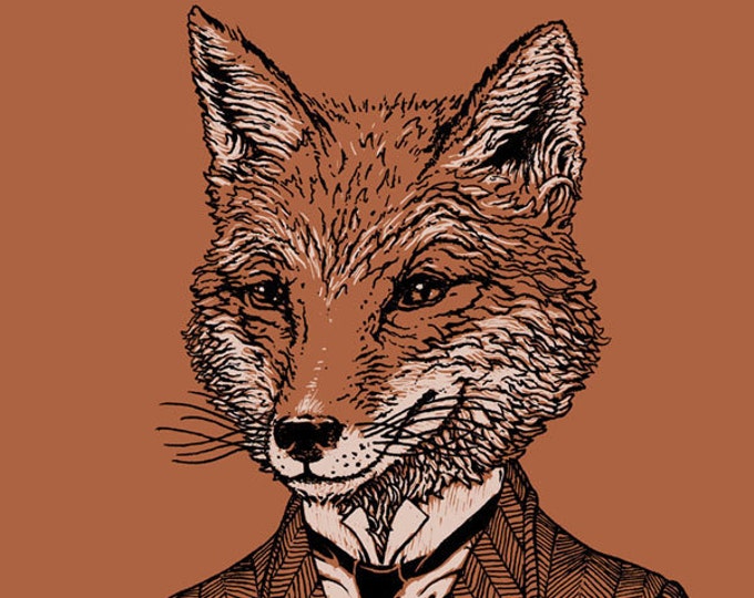 Dapper Fox Women's Tshirt on Rust Women's Animal Shirt in S L XL - Etsy