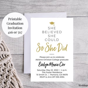 She Believed She Could so She Did 4x6 or 5x7 Gold Glitter Graduation ...