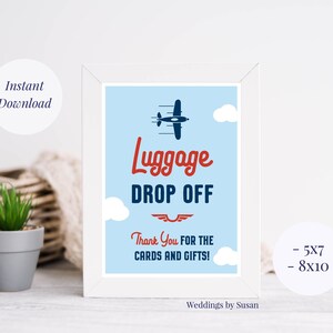 Luggage Drop off 4x6, 5x7, 8x10 Printable Airplane Birthday Party Sign ...