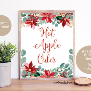 Hot Apple Cider Bar 5x7, 8x10 Printable Christmas Party Sign, Red ...