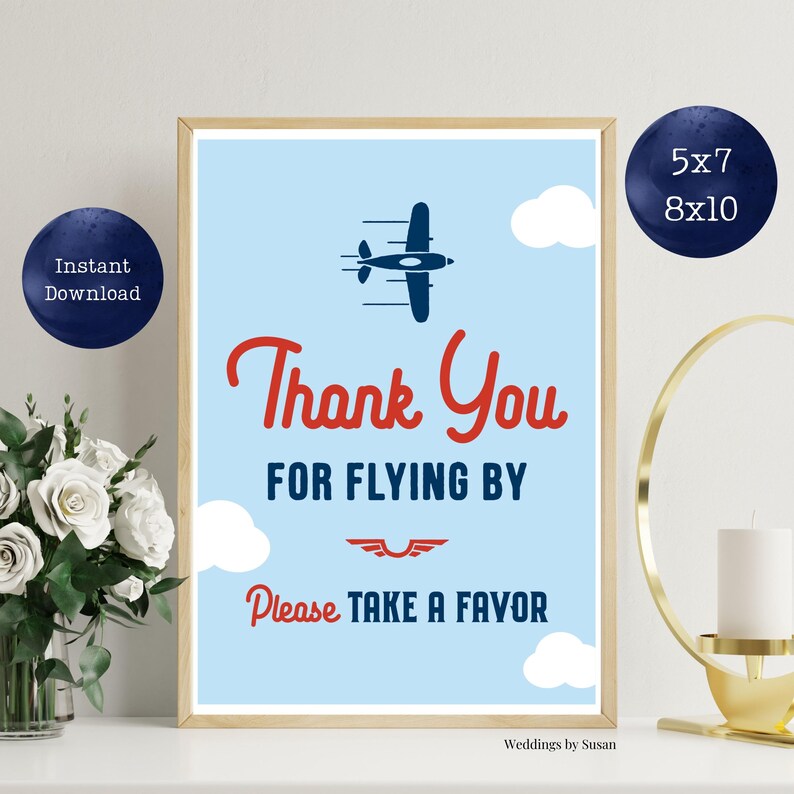 Thank You for Flying by 5x7 8x10 Printable Airplane Birthday Favor Sign ...