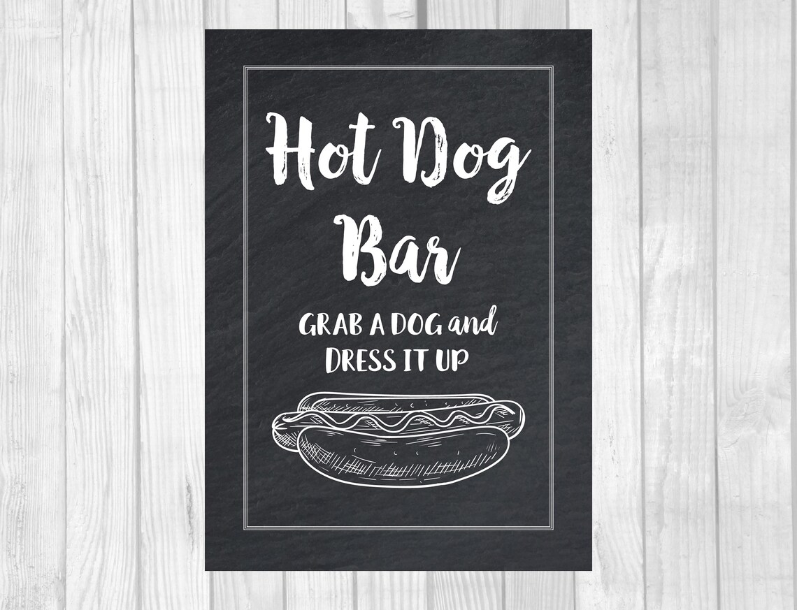 Hot Dog Bar 5x7 8x10 Printable Party Chalkboard Sign Grab a - Etsy