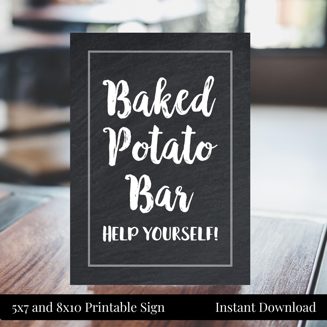 Baked Potato Bar 5x7 or 8x10 Printable Chalkboard Food Sign, Wedding ...