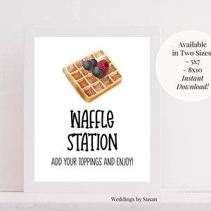 Waffle Station 5x7, 8x10 Printable Party Sign, Watercolor Waffles Fruit ...