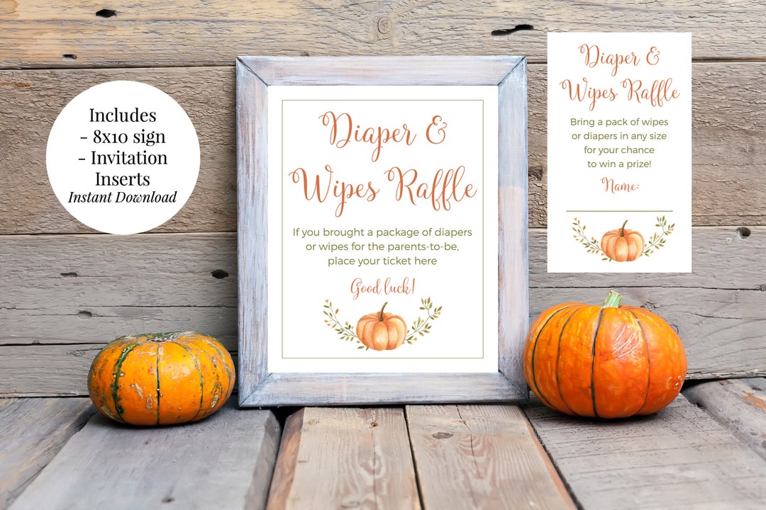 Diaper and Wipes Raffle 8x10 Printable Baby Shower Sign and 3x5 ...