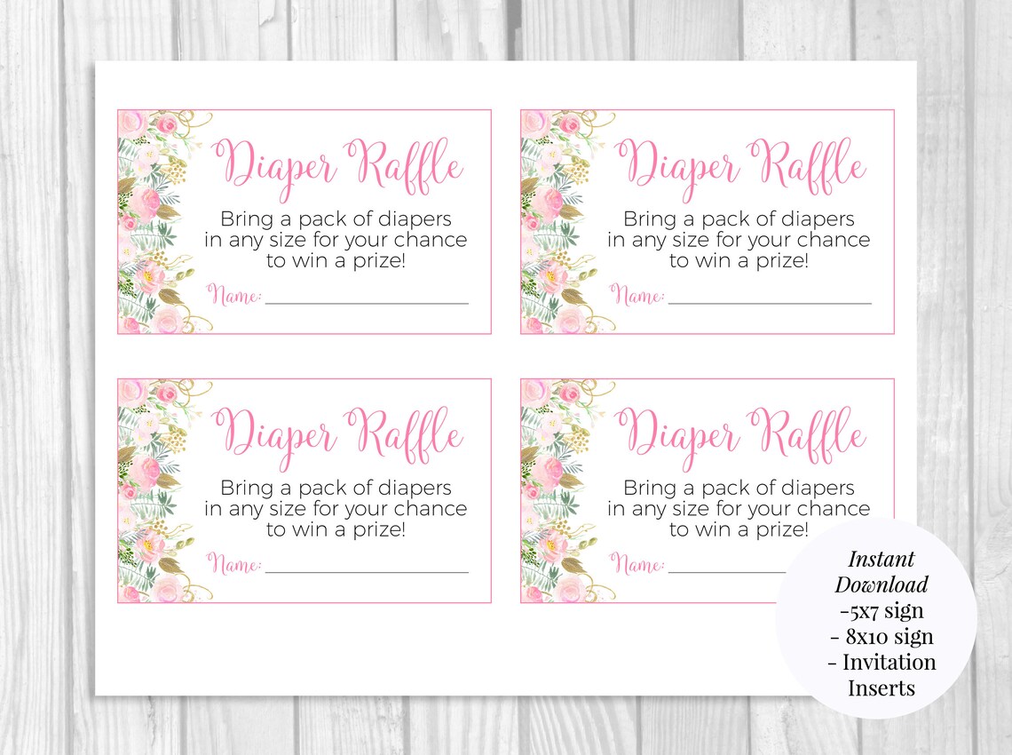 Diaper Raffle Printable 5x7 and 8x10 Baby Shower Signs and | Etsy