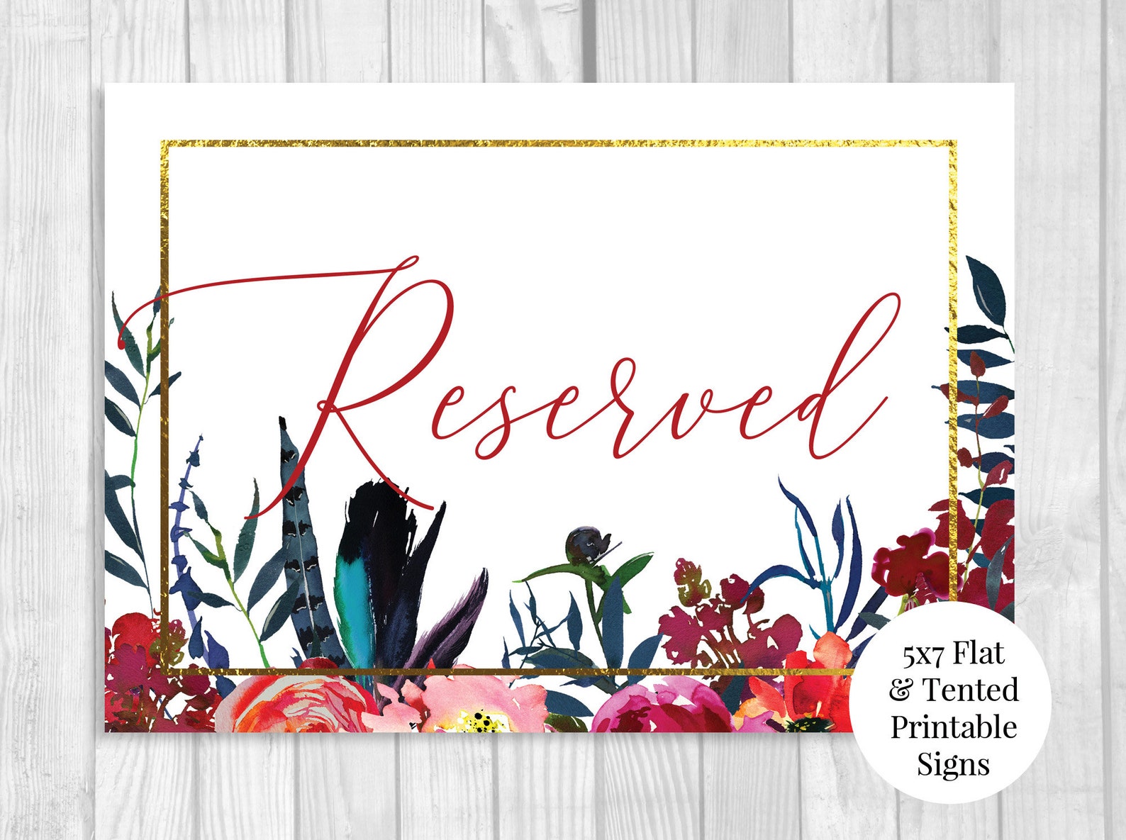 Reserved 5x7 Flat Tent Folded Printable Wedding Reserved - Etsy