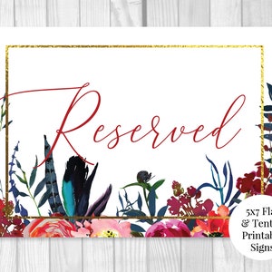 Reserved 5x7 Flat, Tent Folded Printable Wedding Reserved Seating Signs ...