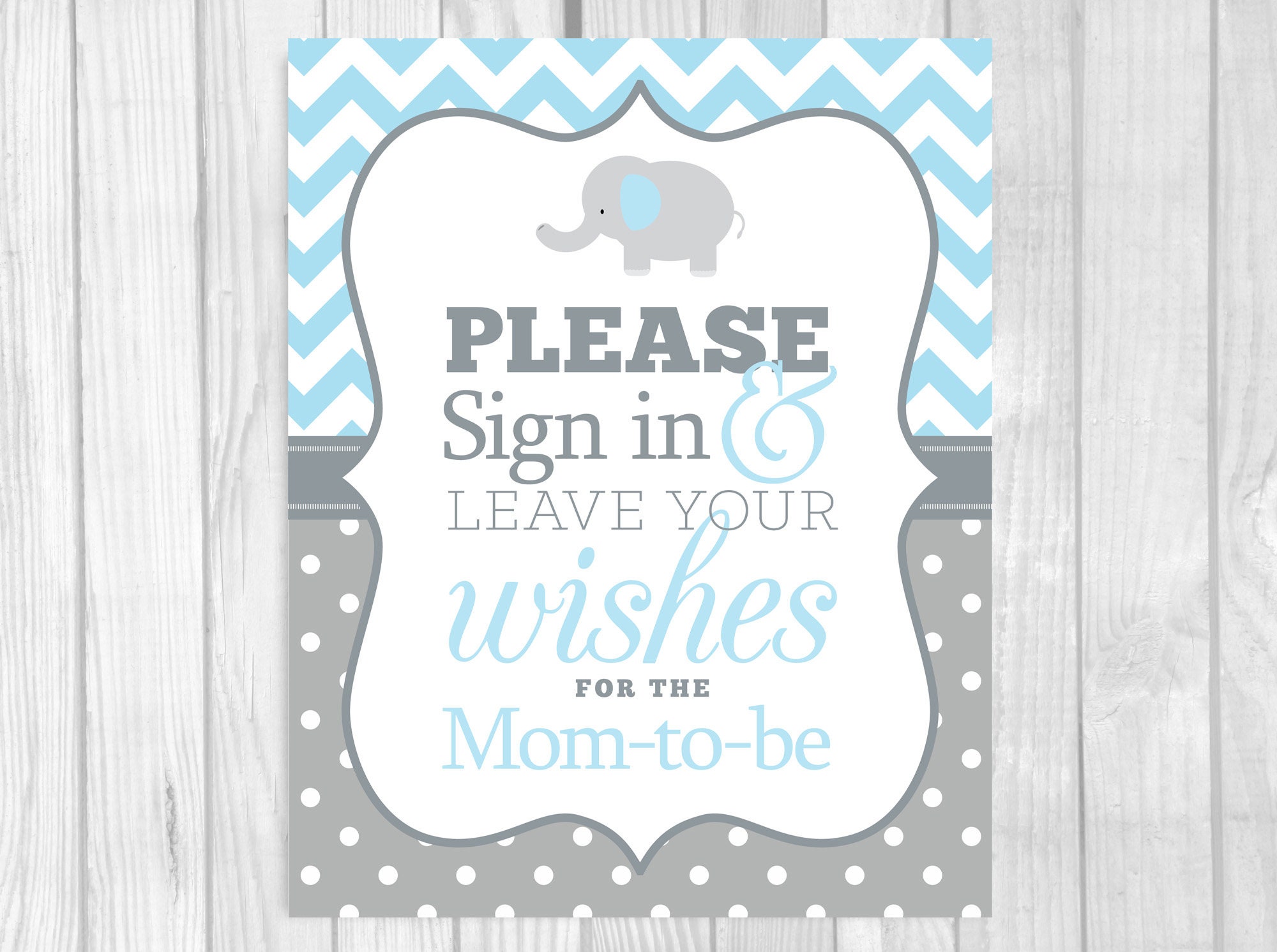 Light Blue and Gray 8x10 Printable Boy's Elephant Baby | Etsy