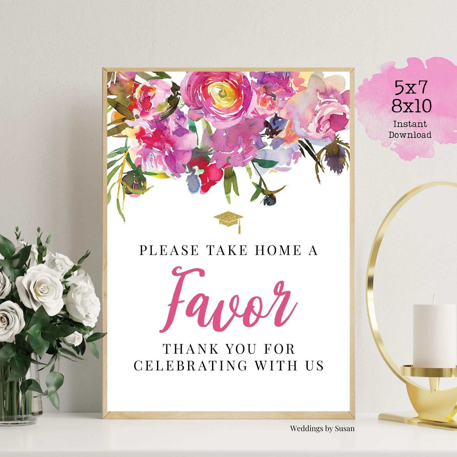 Vibrant Peonies Please Take Home a Favor 5x7, 8x10 Printable Sign, Pink ...