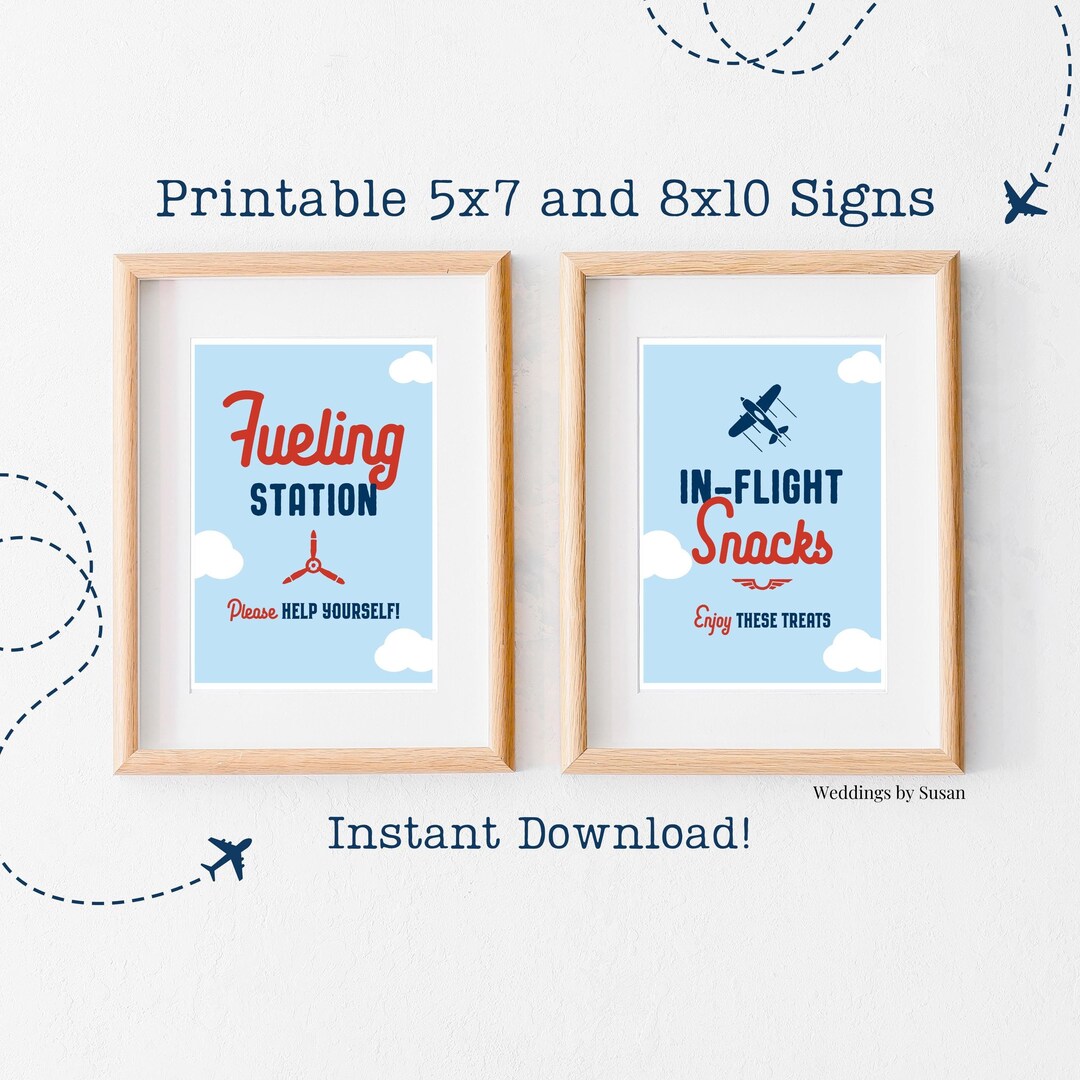 In Flight Snacks 5x7, 8x10 Printable Boy's Airplane Baby Shower Food ...