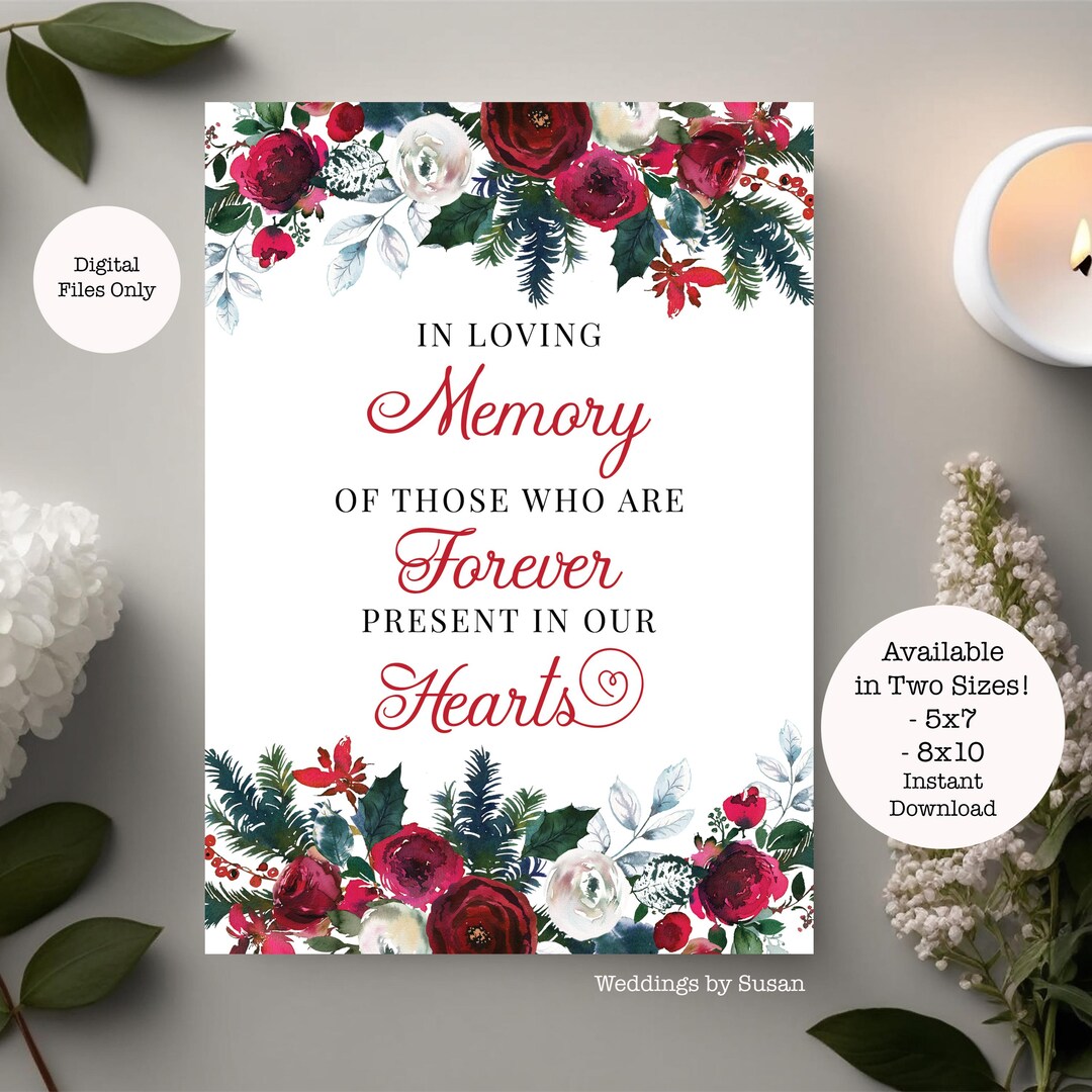 In Loving Memory 5x7, 8x10 Printable Winter Christmas Wedding, Holly ...