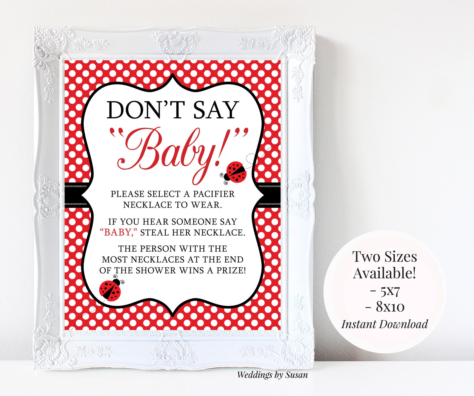 Don't Say Baby 5x7 8x10 Pacifier Necklace Ladybug - Etsy