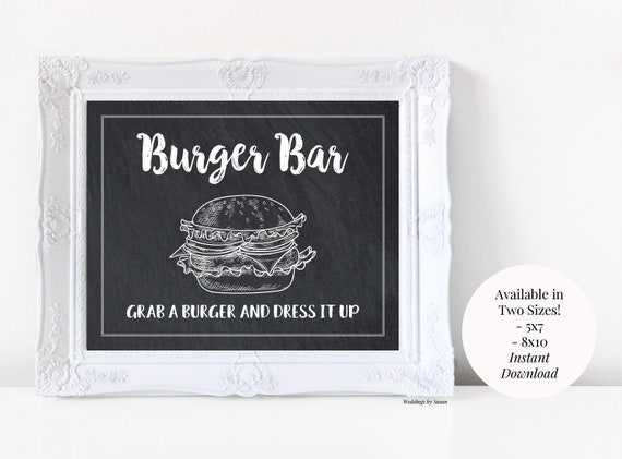 Burger Bar Printable 5x7 8x10 Chalkboard Style Sign - Etsy