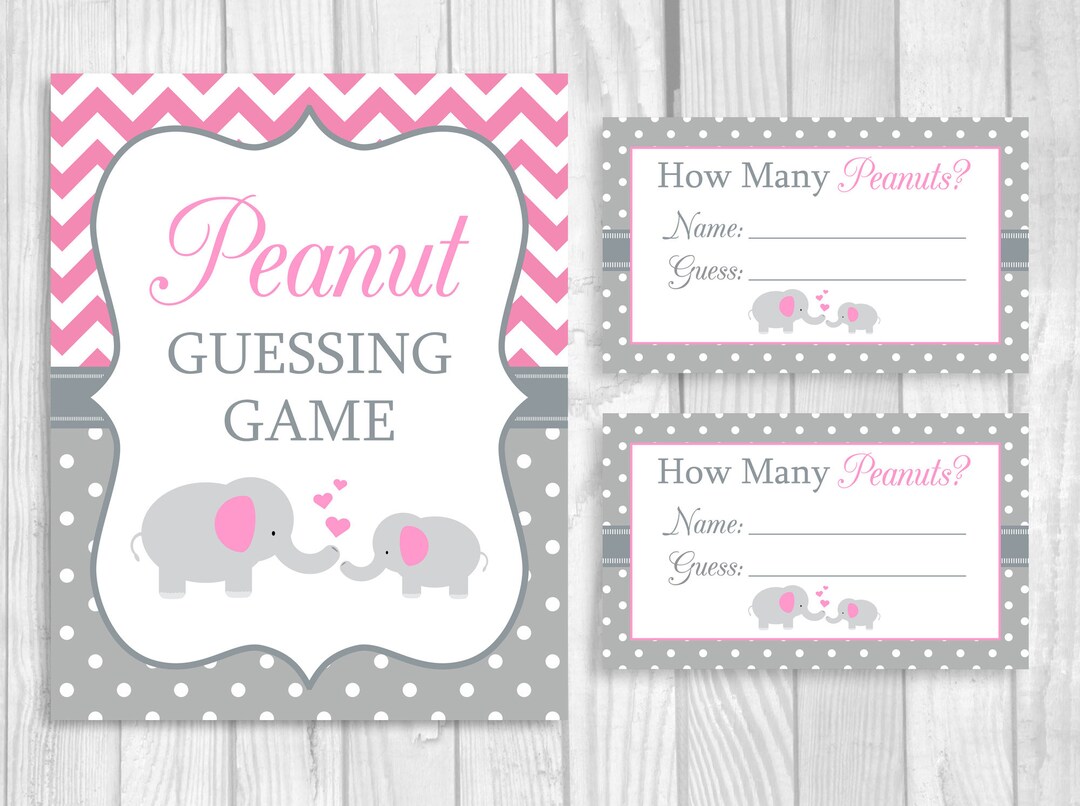 Peanut Guessing Game Printable 8x10 Pink and Gray Elephant Girl's Baby ...
