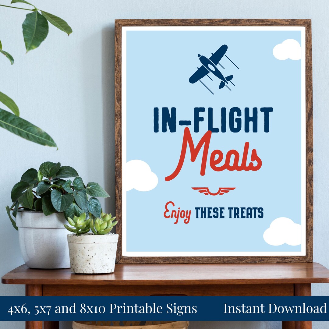In Flight Meals 4x6 5x7, 8x10 Printable Boy's Airplane Food Table Sign ...