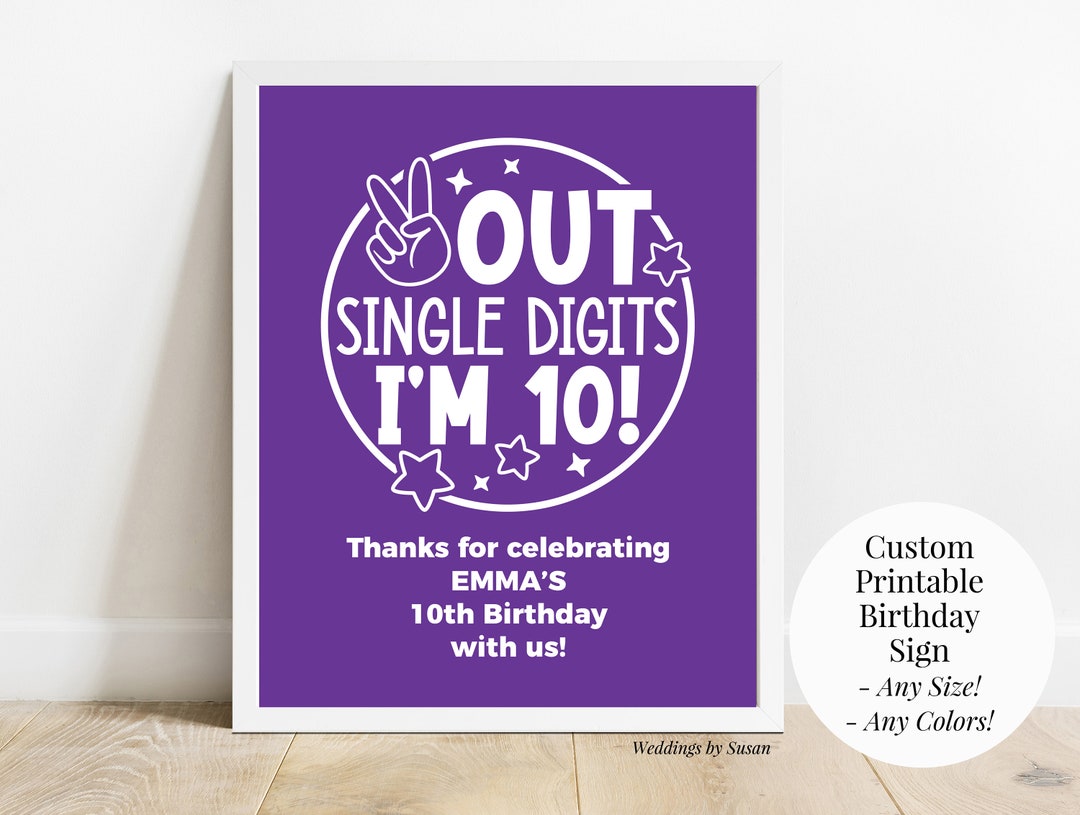 Peace Out Single Digits I'm 10 Printable Personalized Girl's 10th ...