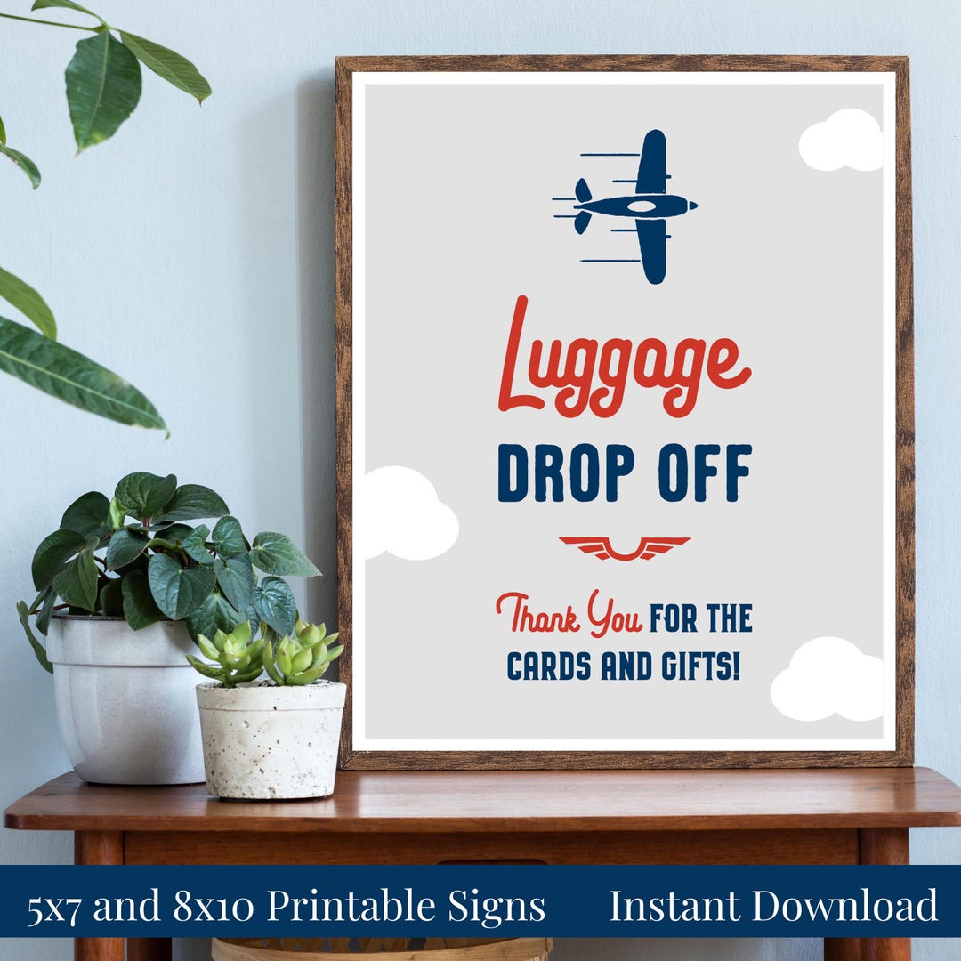 Luggage Drop off 5x7, 8x10 Printable Airplane Baby Shower Favor Table ...