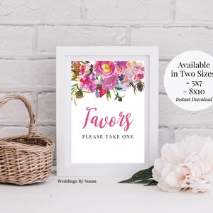 Vibrant Peonies 5x7 or 8x10 Printable Favors Sign, Baby Shower, Bridal ...
