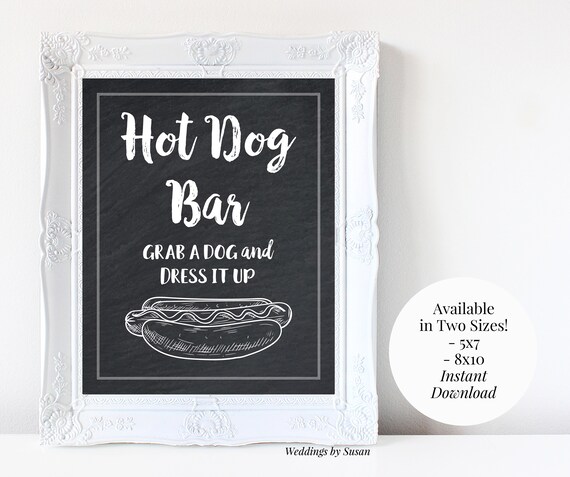 Hot Dog Bar 5x7 8x10 Printable Party Chalkboard Sign Grab a | Etsy