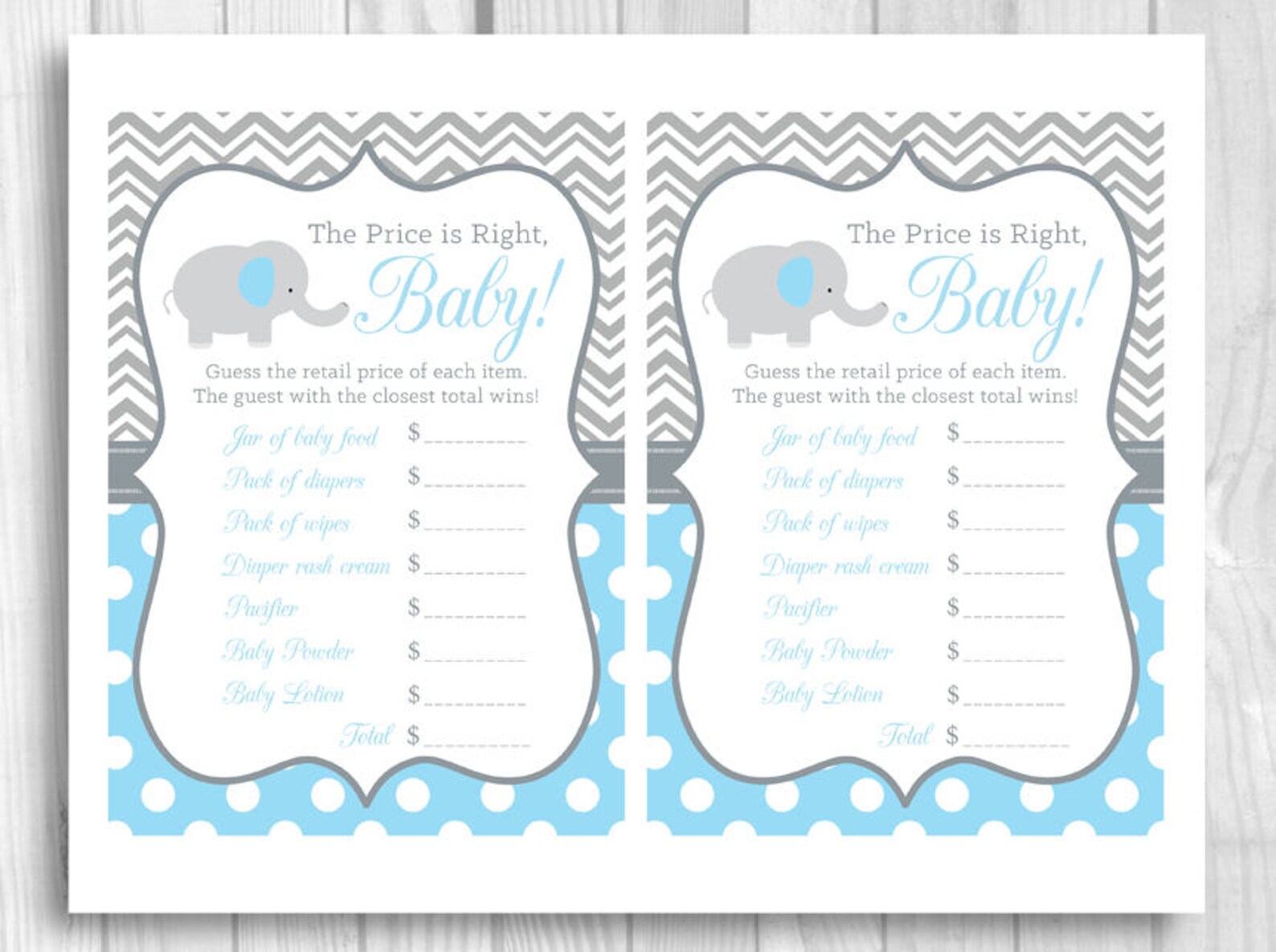 Baby Shower Printable Game Bundle Light Blue and Gray | Etsy