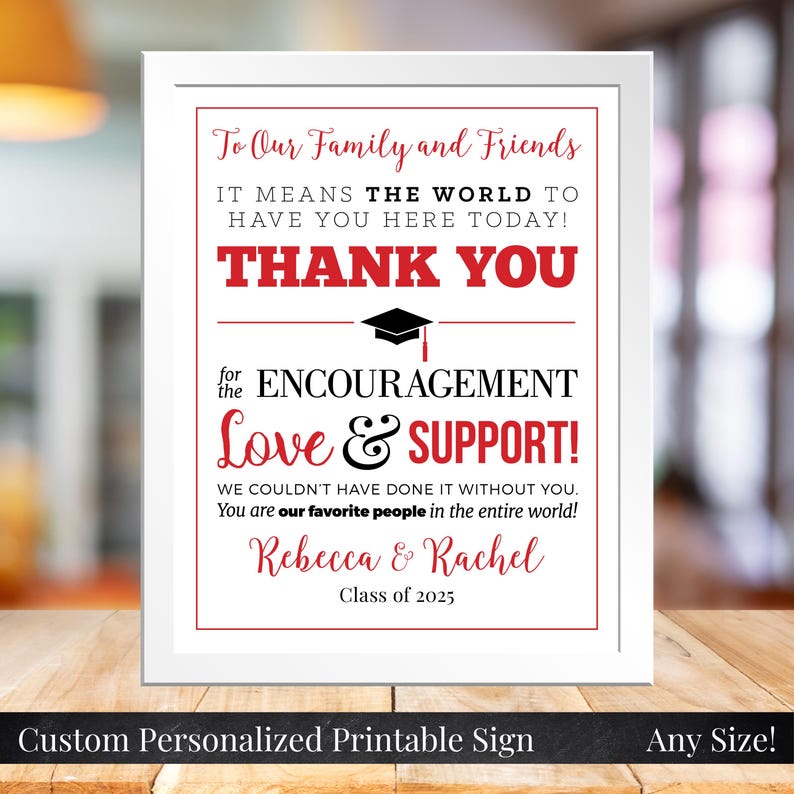 To Our Family and Friends Graduation Printable 8x10 Thank You Sign, Any ...