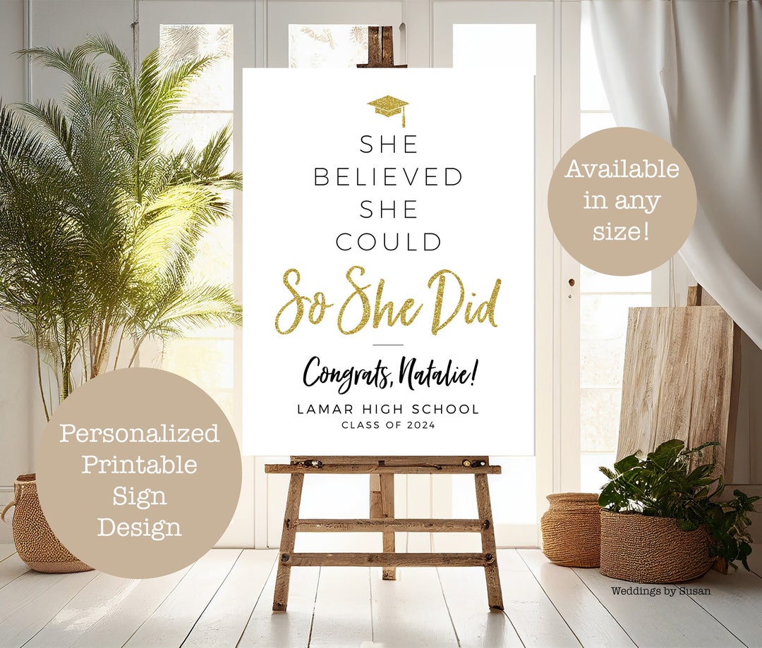She Believed She Could so She Did Personalized Printable Gold Glitter ...