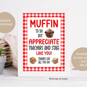 Muffin to Do Printable 5x7, 8x10 Sign Teacher Appreciation, Red White ...