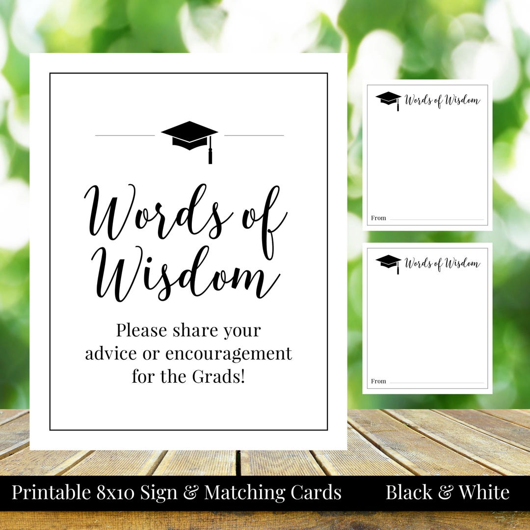 Words of Wisdom for the Grads 8x10 Graduation Party Printable Sign and ...