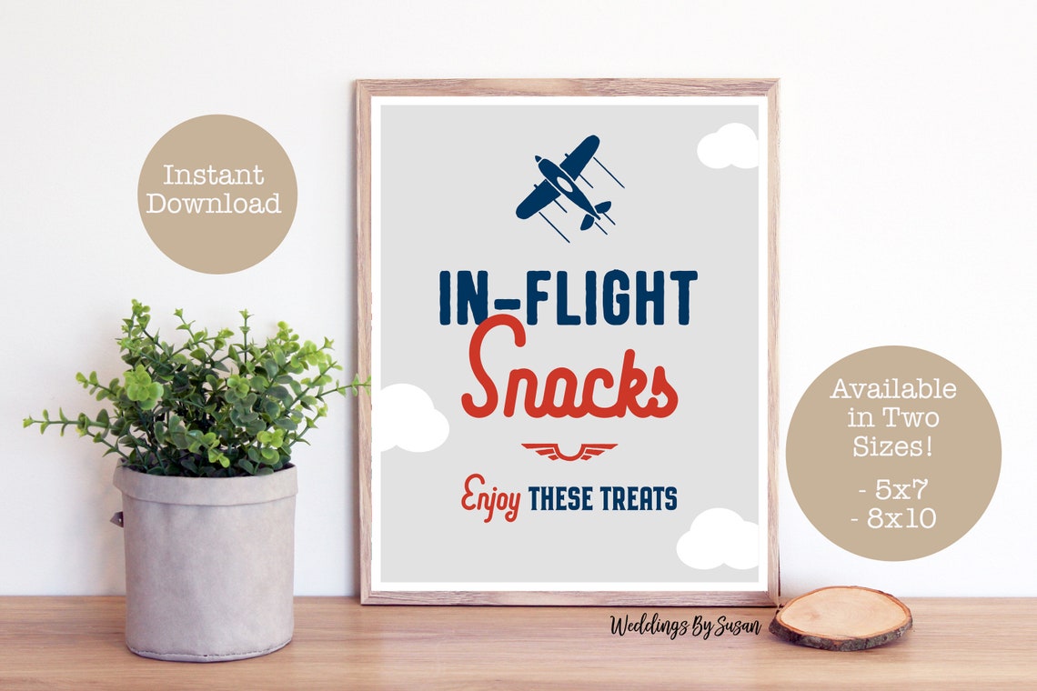 In Flight Snacks 5x7, 8x10 Printable Boy's Airplane Birthday Party Food ...