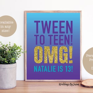 Custom Printable Personalized Tween to Teen Girl's 13th Thirteen ...