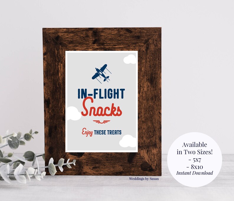 In Flight Snacks 5x7, 8x10 Printable Boy's Airplane Birthday Party Food ...