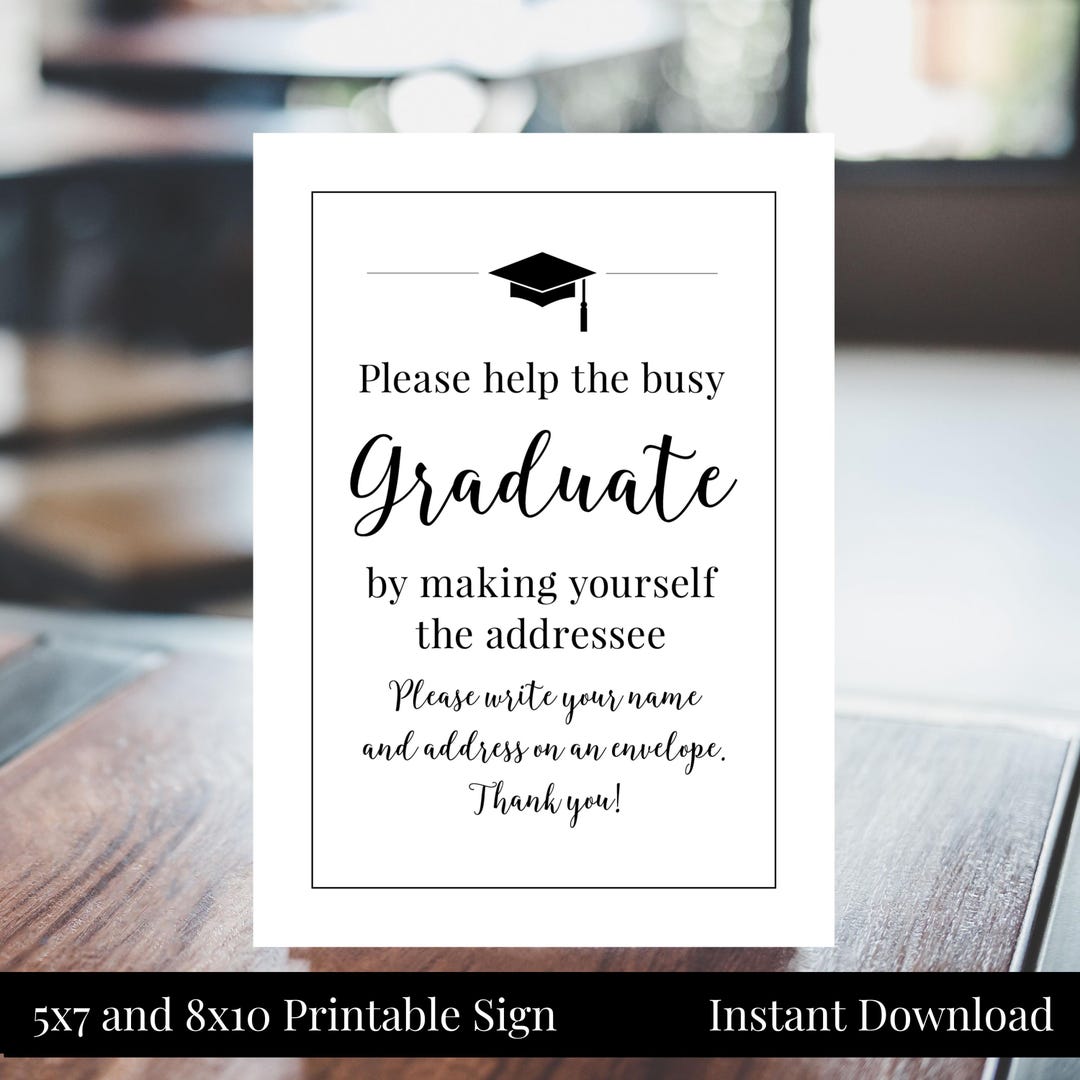 Graduation Party 5x7, 8x10 Printable Sign, Address an Envelope, Black ...