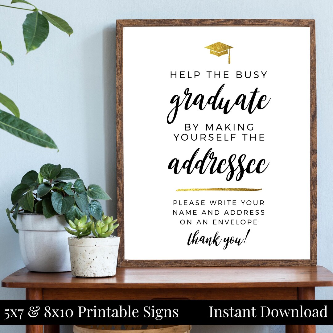 Graduation Party 5x7, 8x10 Printable Sign, Address an Envelope, Black ...