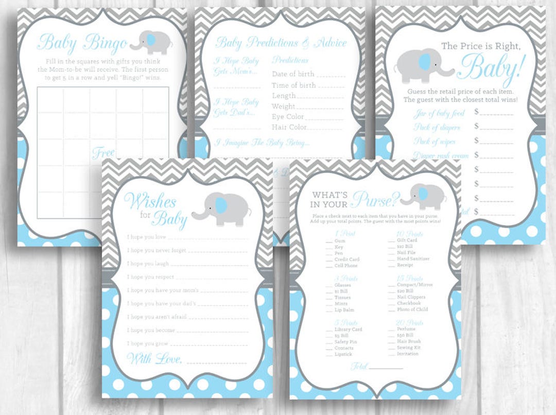 Baby Shower Printable Game Bundle Light Blue and Gray - Etsy