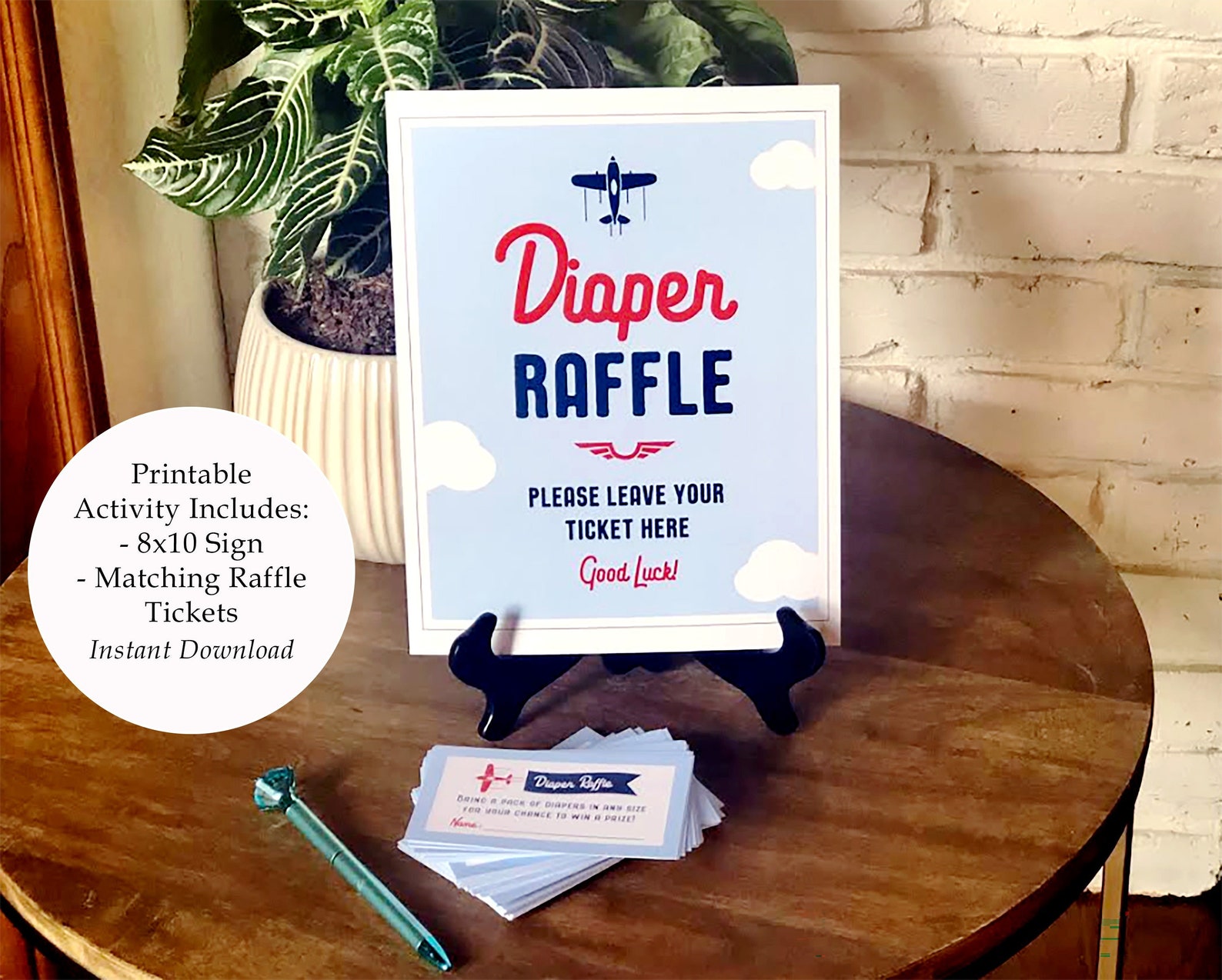 Diaper Raffle 8x10 Printable Sign and Sheet of 3x5 Raffle Tickets ...