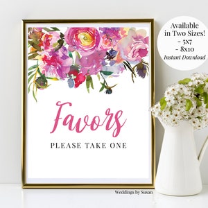 Vibrant Peonies 5x7 or 8x10 Printable Favors Sign, Baby Shower, Bridal ...