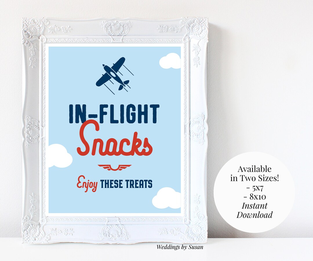 In Flight Snacks 5x7, 8x10 Printable Boy's Airplane Baby Shower Food ...