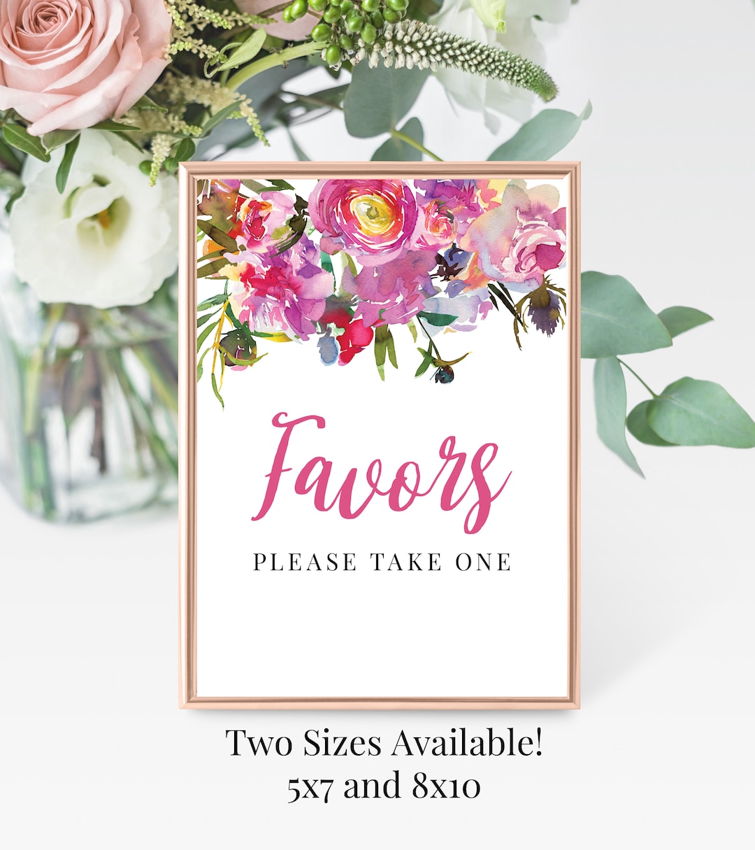Vibrant Peonies 5x7 or 8x10 Printable Favors Sign, Baby Shower, Bridal ...